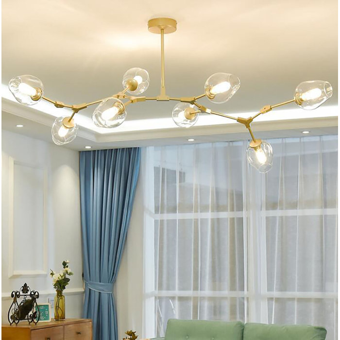 Everly Quinn Axenia Long 6fts 8-Light Sputnik Chandelier Gold Branch Ceiling Light Fixture with ...